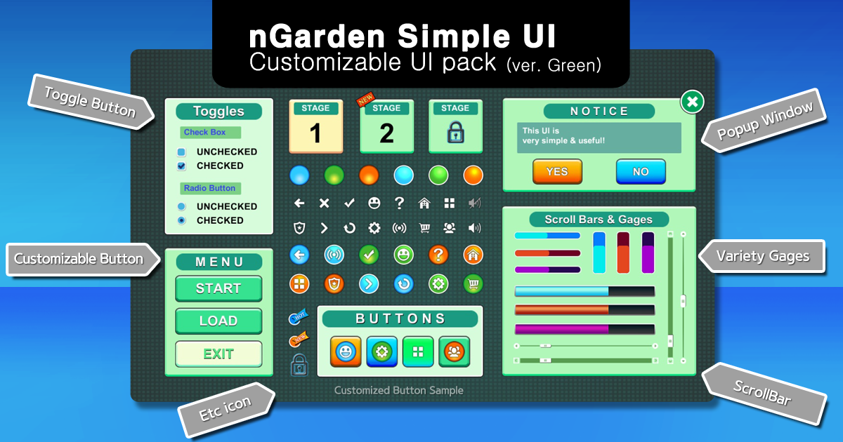 nGarden Simple UI (Green) | 2D GUI | Unity Asset Store