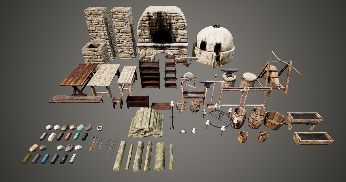 Medieval Props Vol 2 Forge | 3D Props | Unity Asset Store