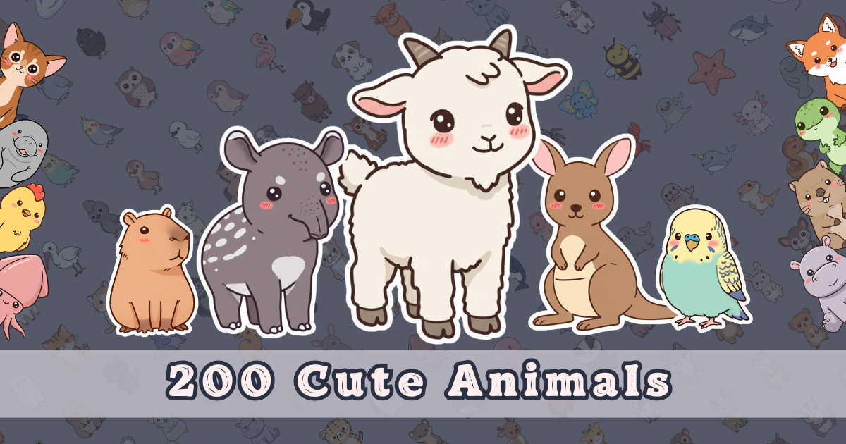 200 Cute Kawaii Animals - 2D Asset Pack for Casual & Kids Games | 2D ...