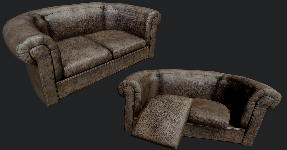 Old Leather Couch PBR | 3D Furniture | Unity Asset Store