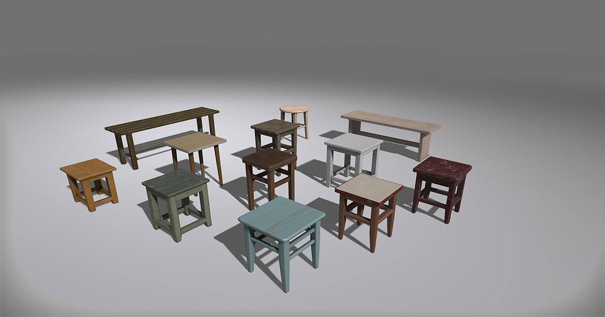 Old Stools Set | 3D Furniture | Unity Asset Store