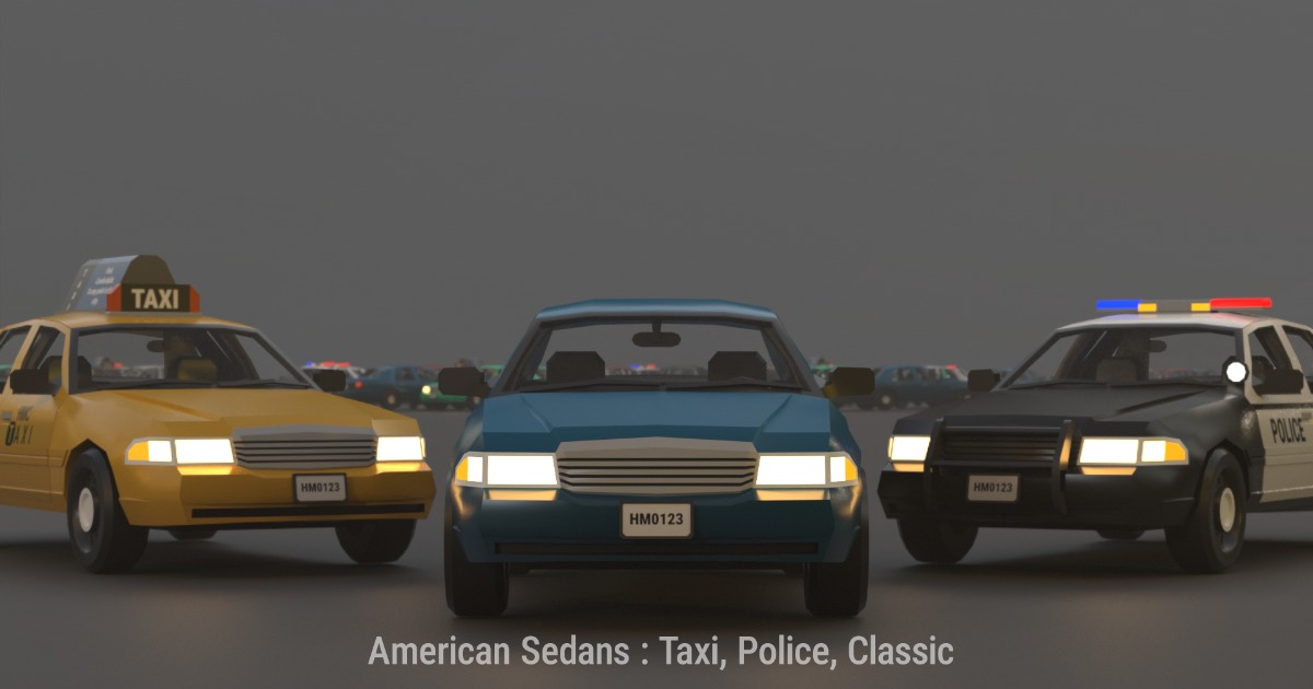 American Sedans: Taxi, Police, Classic | 3D Land | Unity Asset Store