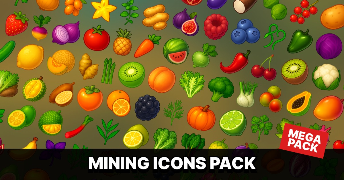 Fresh Produce Icons – Fruits, Vegetables & Herbs in 2D Cartoon Style ...