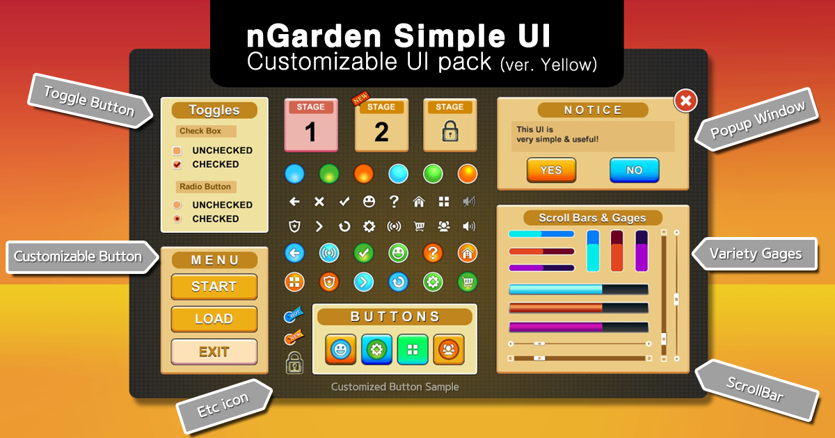 nGarden Simple UI (Yellow) | 2D GUI | Unity Asset Store