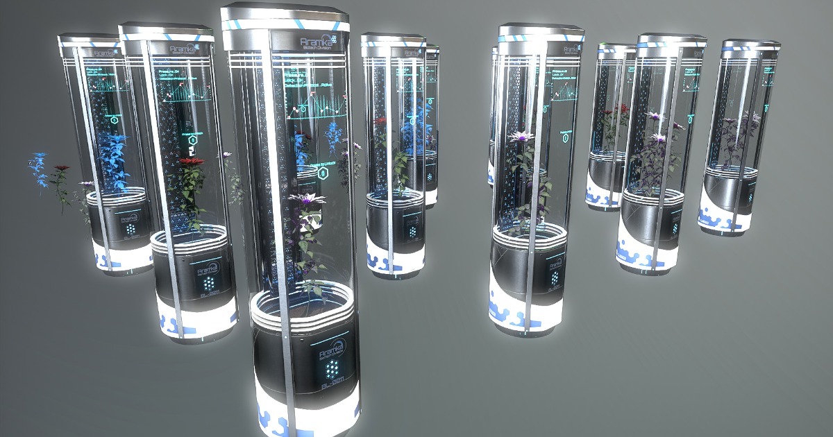Futuristic Sci-Fi Plants in Glass Containers – High-Tech Flora Pack ...