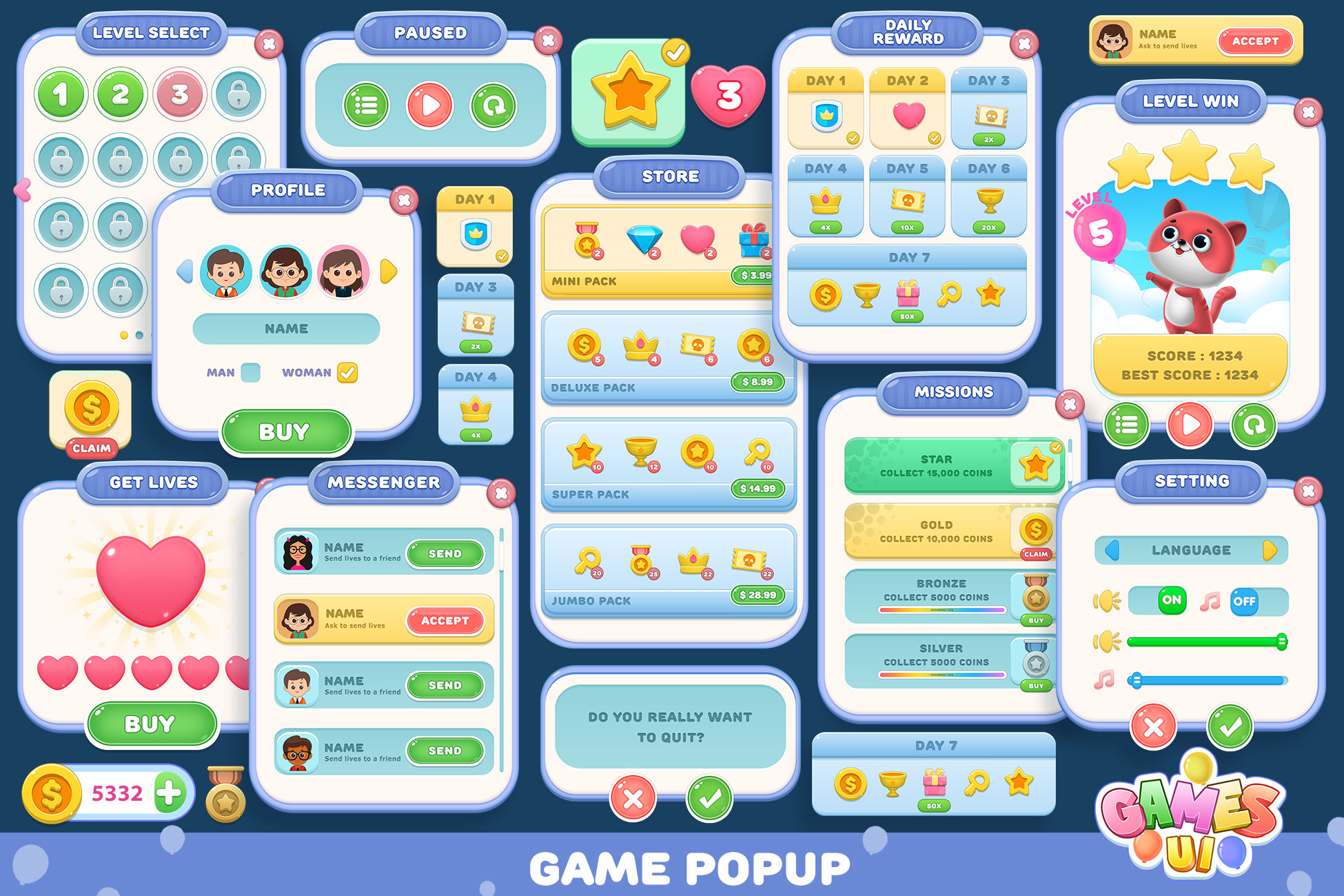 2D Casual Game UI - Mobile GUI Kit | 2D GUI | Unity Asset Store