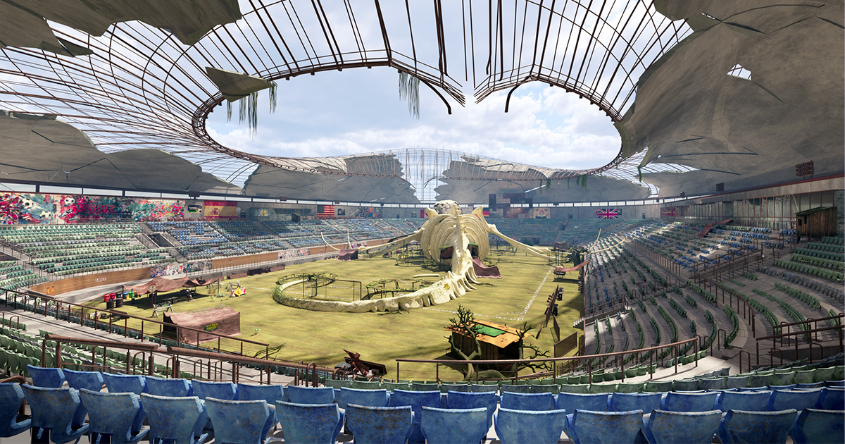 Abandoned Post-Apocalyptic Football Stadium - Modular Environment 3d ...