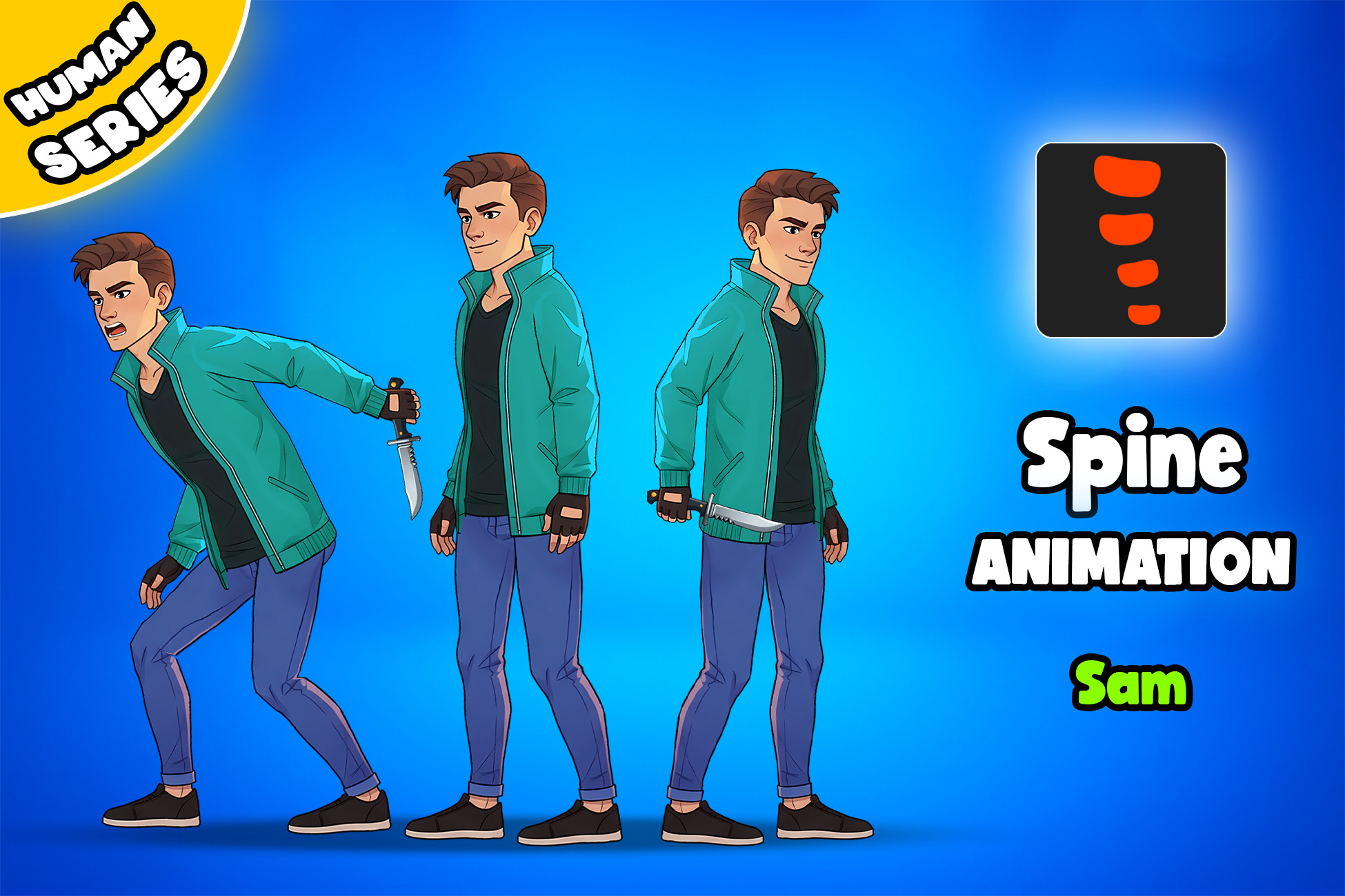 Sam 2D Animated Spine Character (Human Series) | 2D Characters | Unity ...