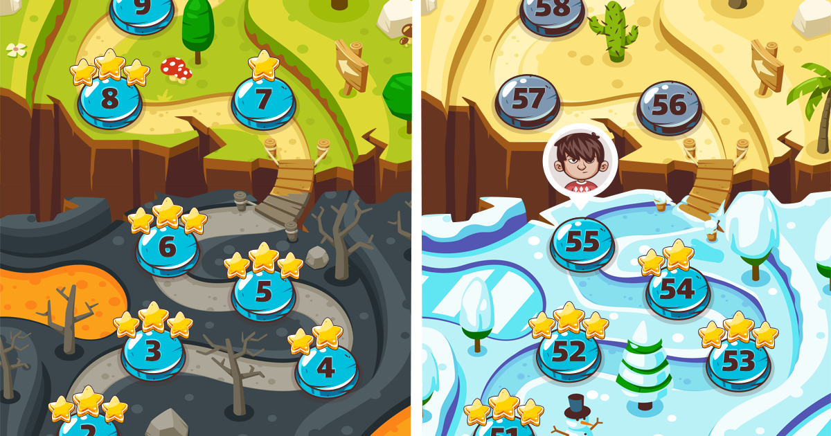 Game Level Map with 4 Worlds | 2D Tiles | Unity Asset Store