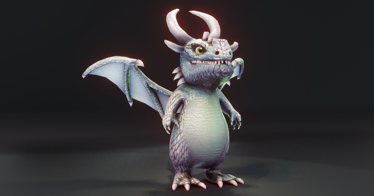 Stylized Silver Dragon 3D Model (Low-Poly, Game-Ready, Animated, Built ...