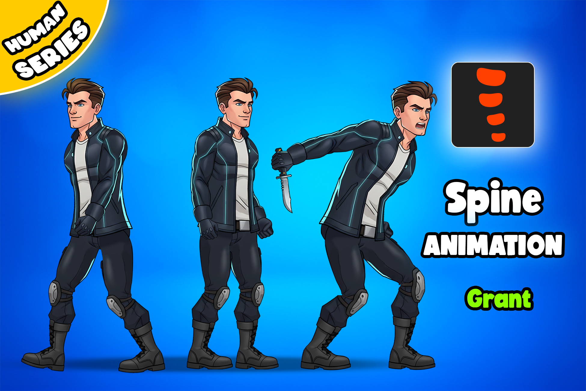 Grant 2D Animated Spine Character (Human Series) | 2D Characters ...