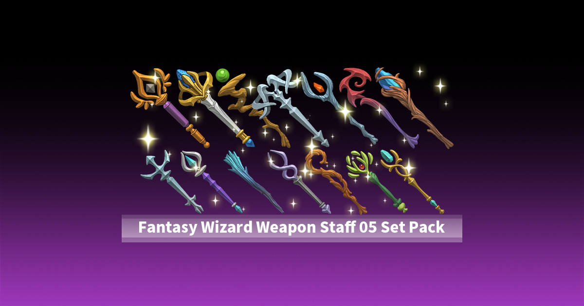 Fantasy Wizard Weapon Staff 05 Set Pack | 2D Icons | Unity Asset Store