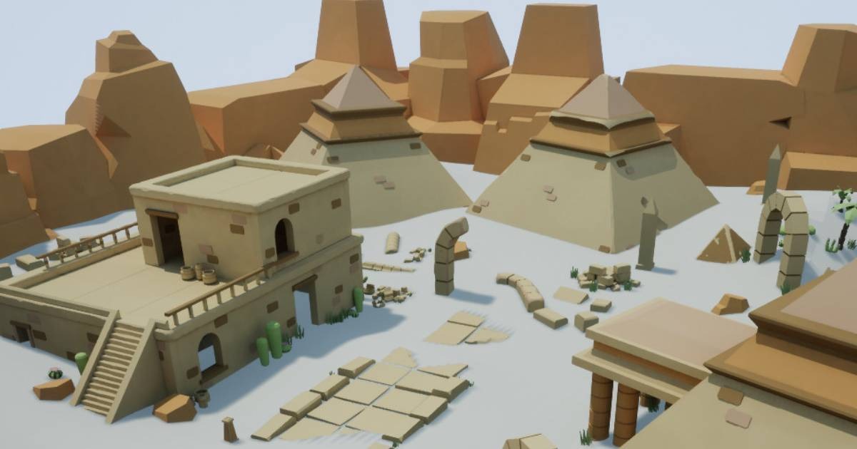 Desert Ruins and Temple Props - 3D Modular Low-Poly | 3D Environments ...