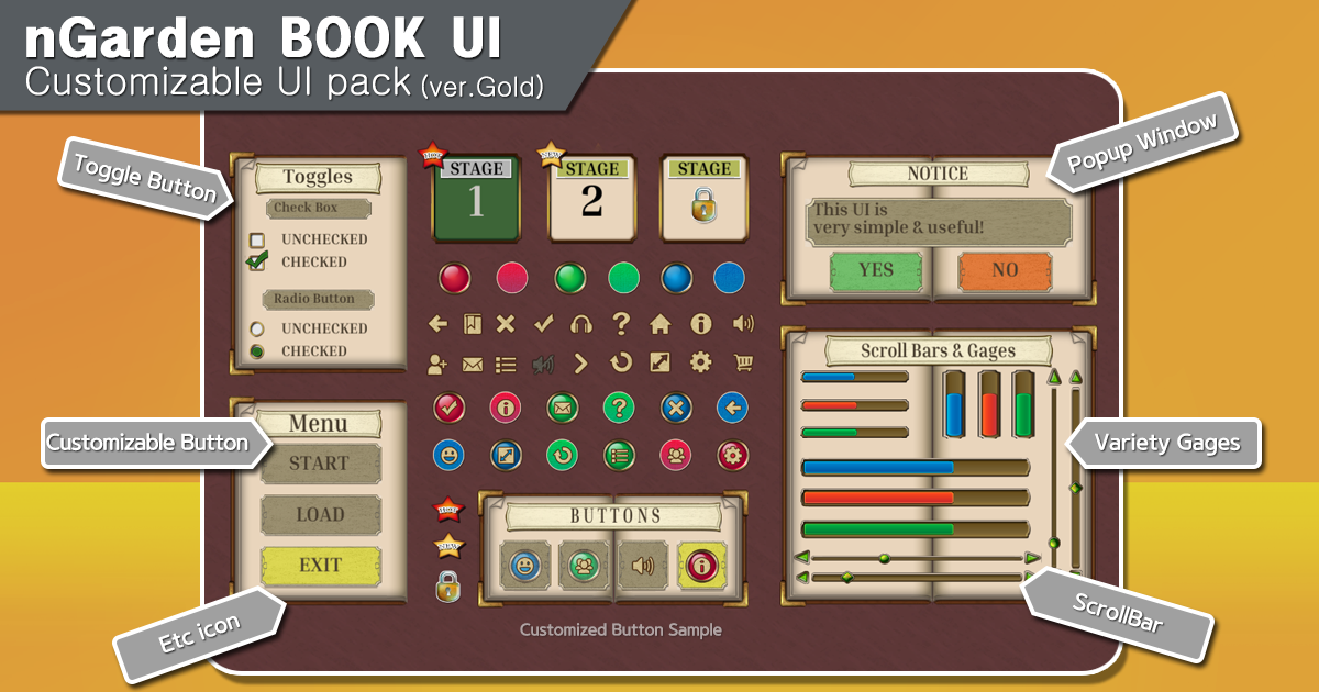 nGarden Book UI (Gold) | 2D GUI | Unity Asset Store