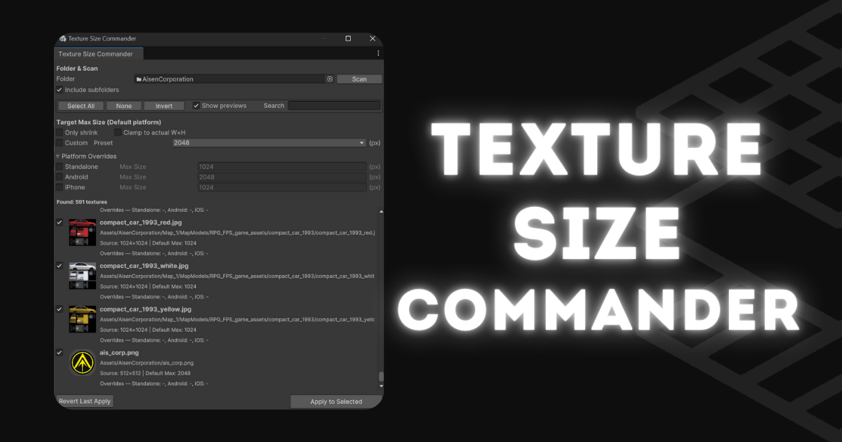 Texture Size Commander | Visual Scripting | Unity Asset Store