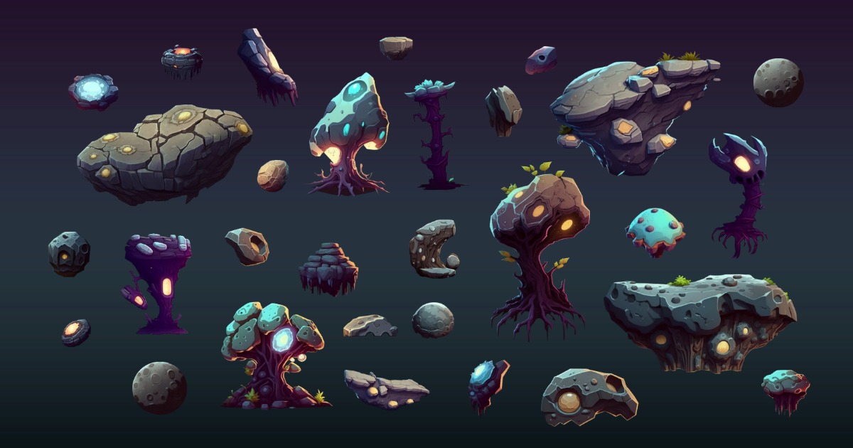 Animated fantasy lunar space environment platformer tileset vol.2 | 2D ...