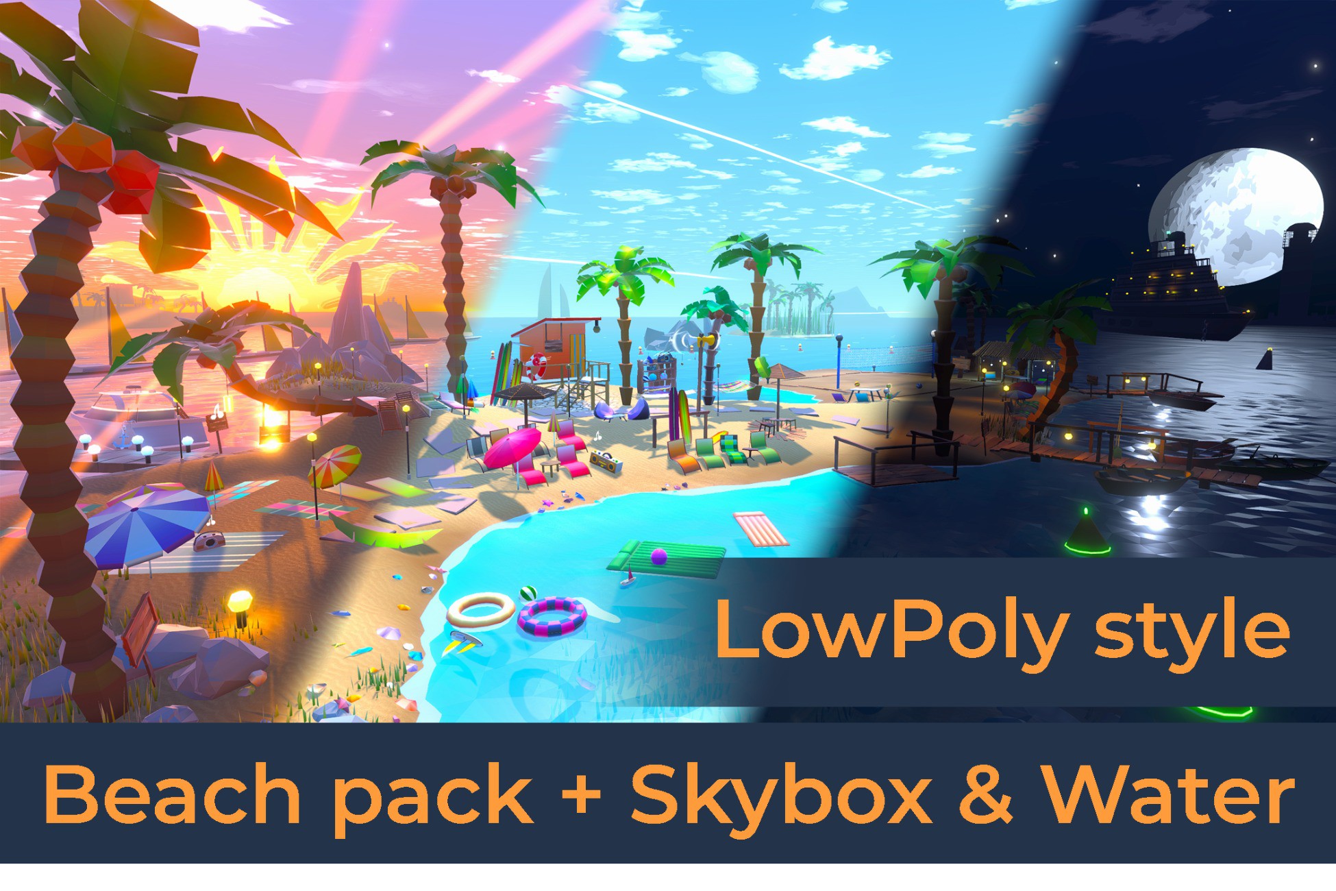 Lowpoly Beach Pack - 3D Art, Skybox&Water | 3D Environments | Unity ...