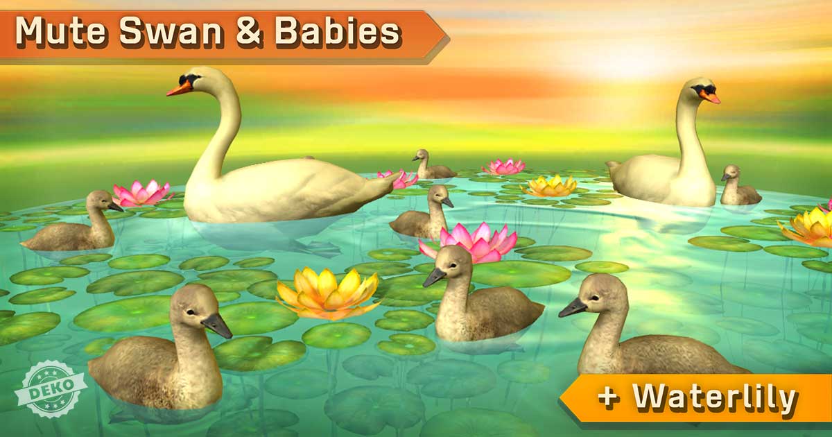 Mute Swan & Babies + Waterlily | Characters | Unity Asset Store