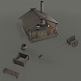 Medieval forge with accessories