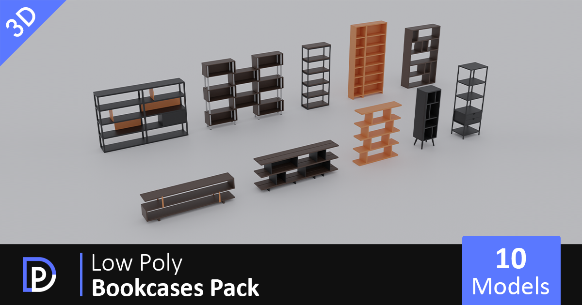Low Poly Bookcases Pack | 3D Furniture | Unity Asset Store