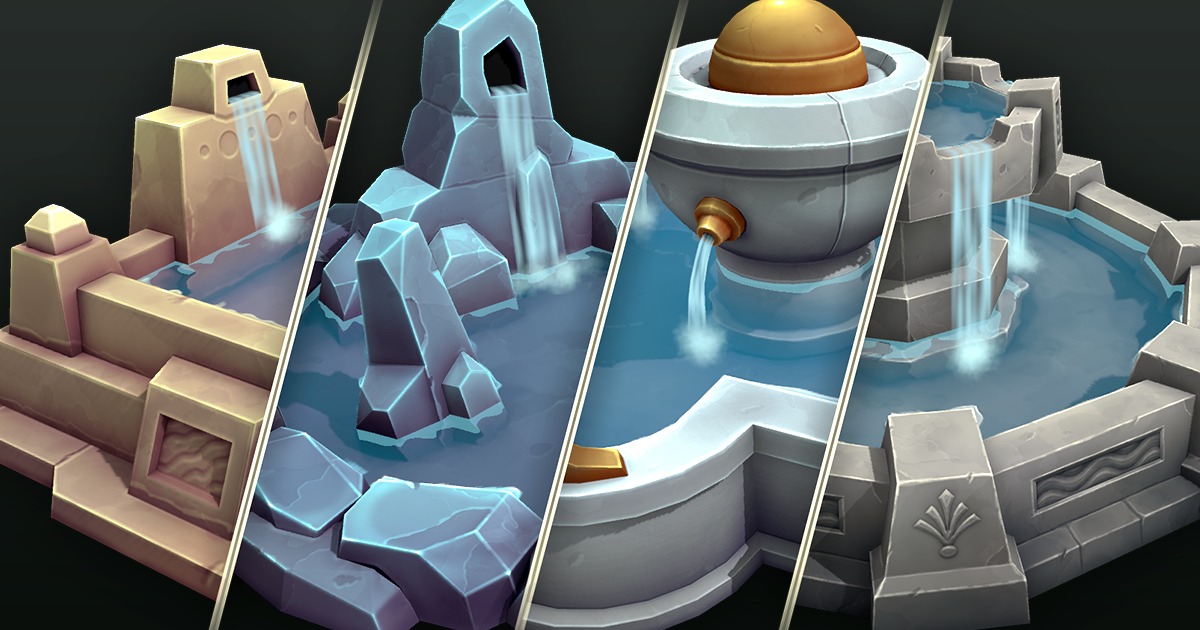 Hand Painted Fantasy Fountains | 3D Props | Unity Asset Store