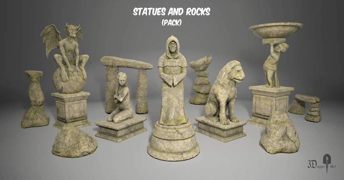 Statues and rocks (pack) | 3D Dungeons | Unity Asset Store