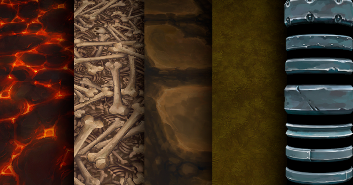 Grass Lava Stone Bones Texture Pack 04 Hand Painted | 2D Floors | Unity ...