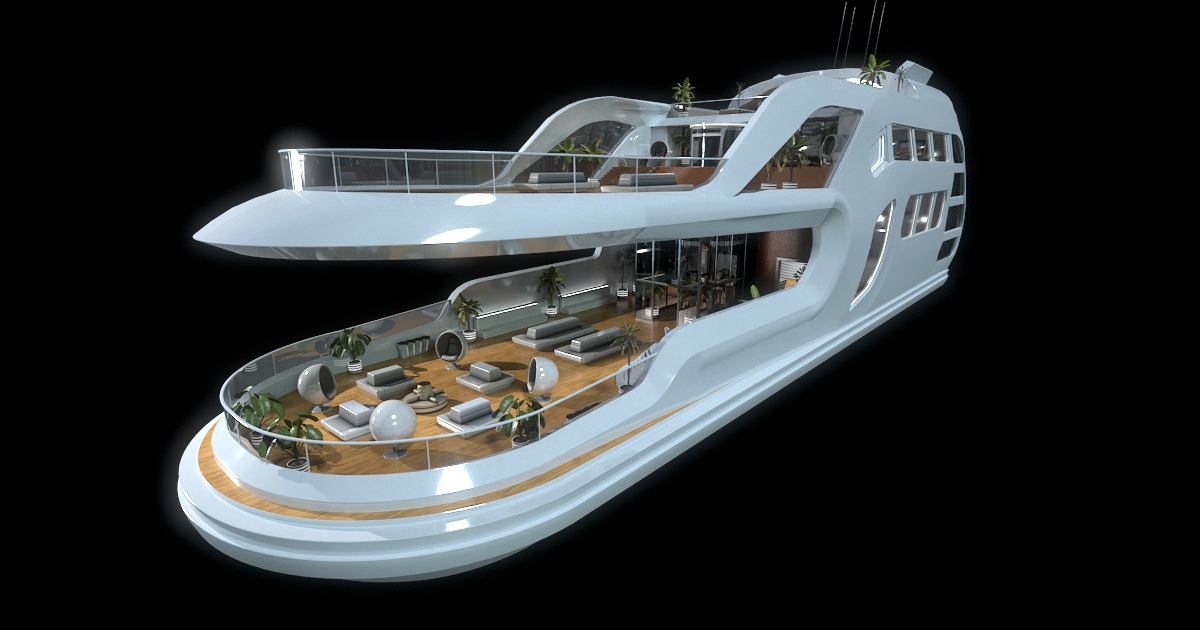 Luxurious Modern Cruise Yacht Boat Futuristic - BananaMonkey | 3D 해상 ...