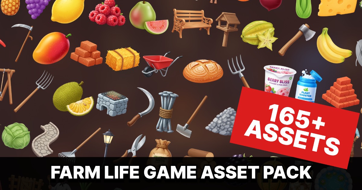 Farm Life Game Asset Pack with Crops Tools Buildings Characters and UI ...