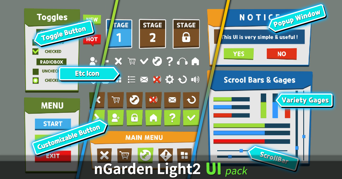 nGarden Light 2 UI Pack | 2D GUI | Unity Asset Store