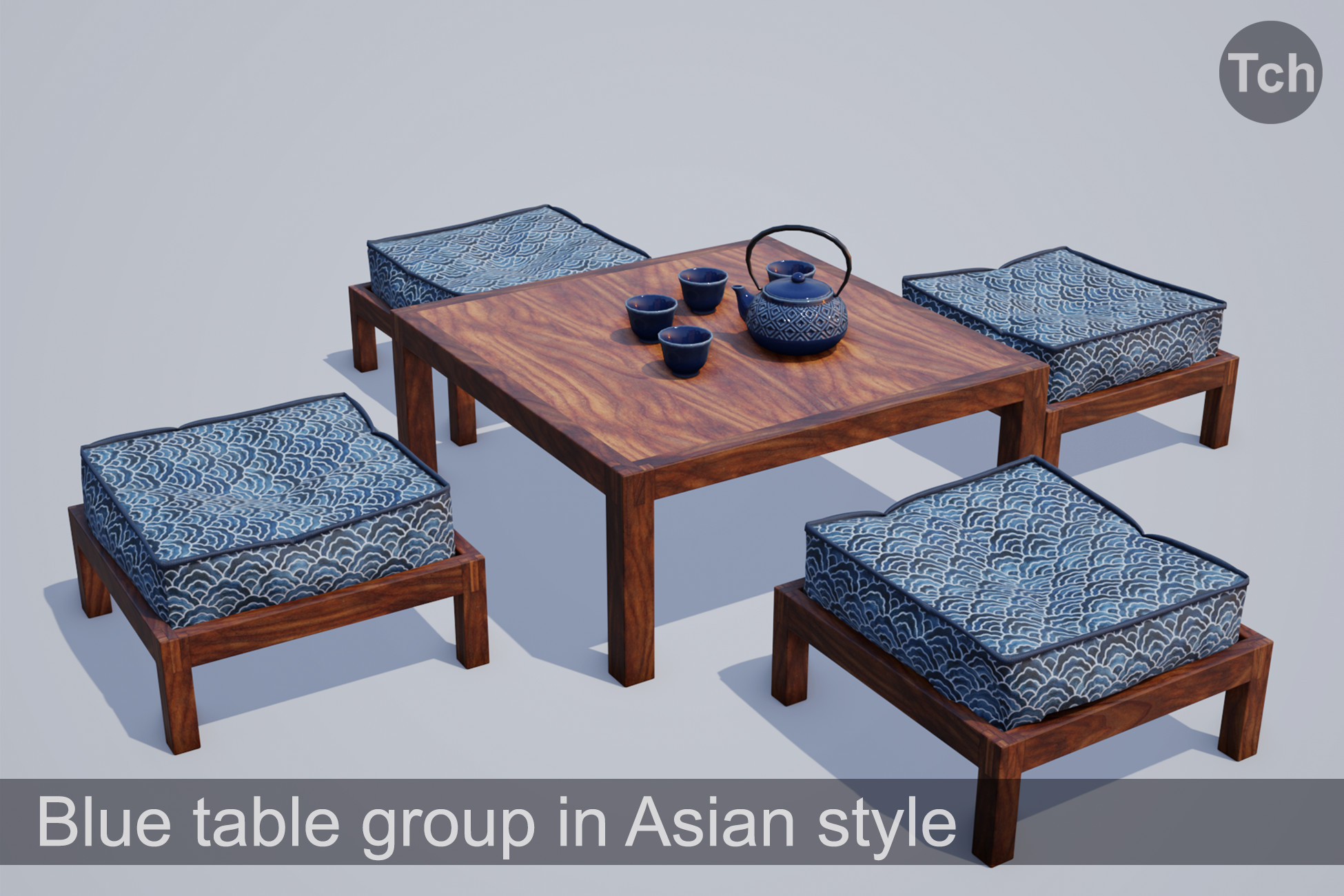 Blue table group in Asian style (3D) | 3D Furniture | Unity Asset Store