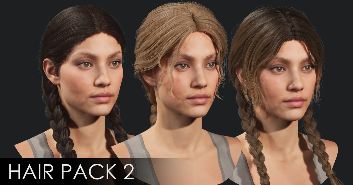 Realistic female hairstyles, pack #2 | Rigged hair, game-ready, low ...