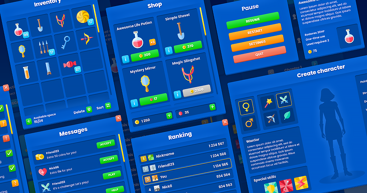 Blue Casual GUI / UI - over 1800 PNG - 4k, full hd + sources PSD, AI ...