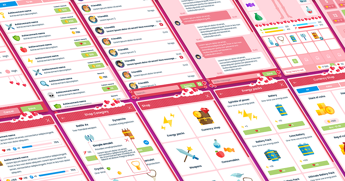 Ultimate Valentines GUI PRO kit - complete UI + PSD sources | 2D GUI ...