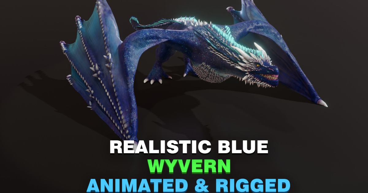 Realistic Blue Wyvern Animated Game-ready Low-poly 3D Model | 3D ...