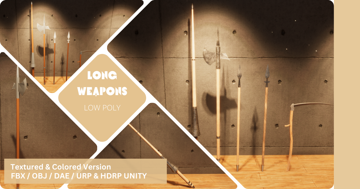 Long Weapons - Lowpoly Textured and Colorbased URP | 3D Weapons | Unity ...