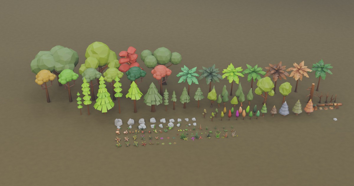 Low poly Hyper Casual Trees,Grass,Rocks,Flowers pack | 3D Vegetation ...