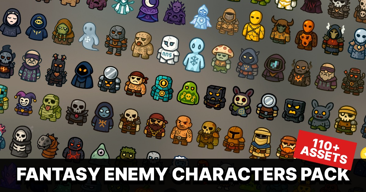 Fantasy Enemy Icon Pack Cartoon Monsters Undead Bandits Cultists Rogues ...