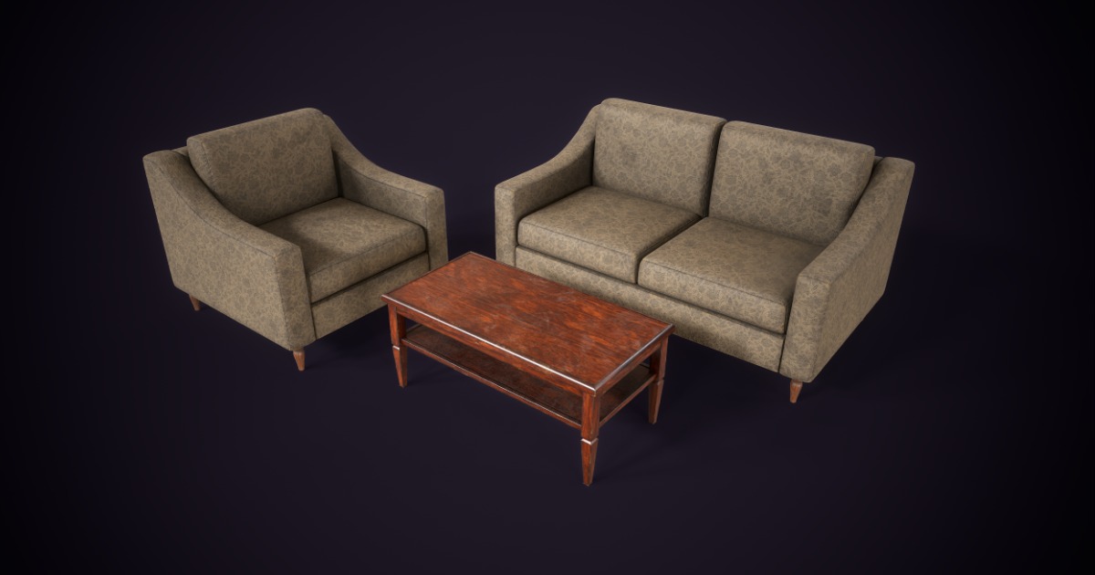 Sofa armchair and coffee table | 3D Furniture | Unity Asset Store