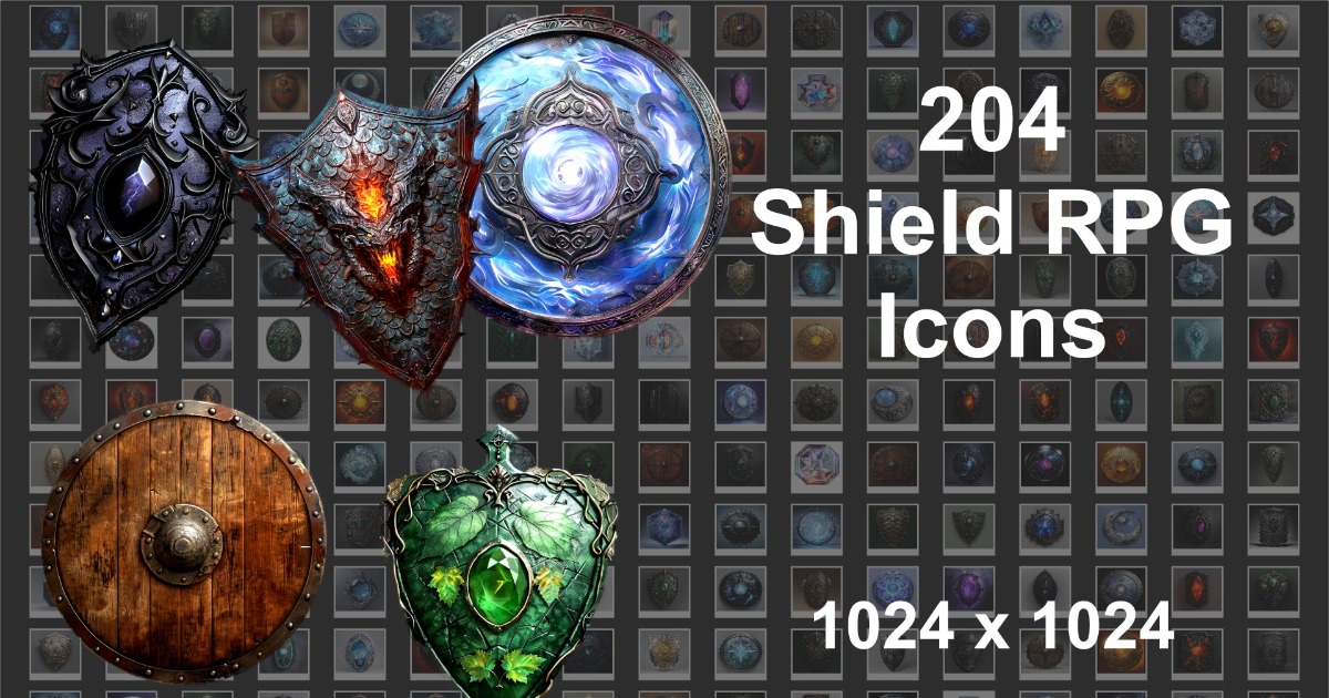 204 Fantasy Shield RPG Icons Pack | 2D Icons | Unity Asset Store