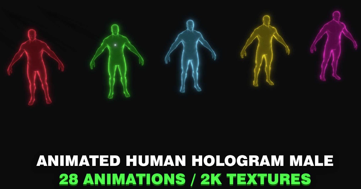Human Hologram Male 3D Model (Low-Poly, Game-Ready, 28 Animations ...