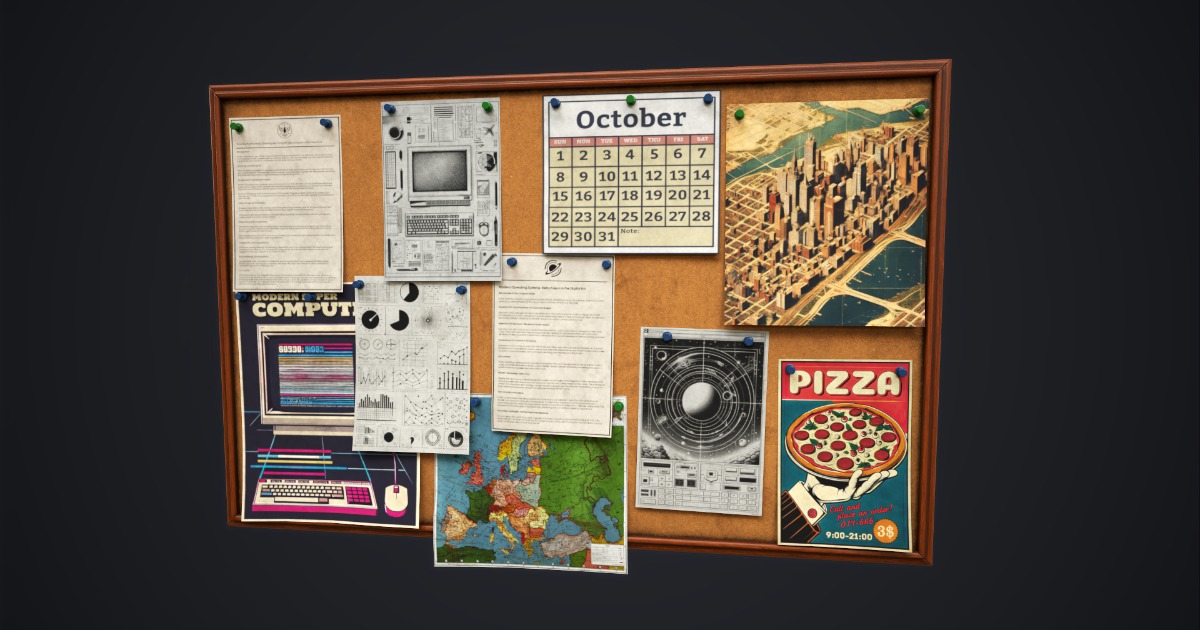 Office pinboard | 3D Interior | Unity Asset Store