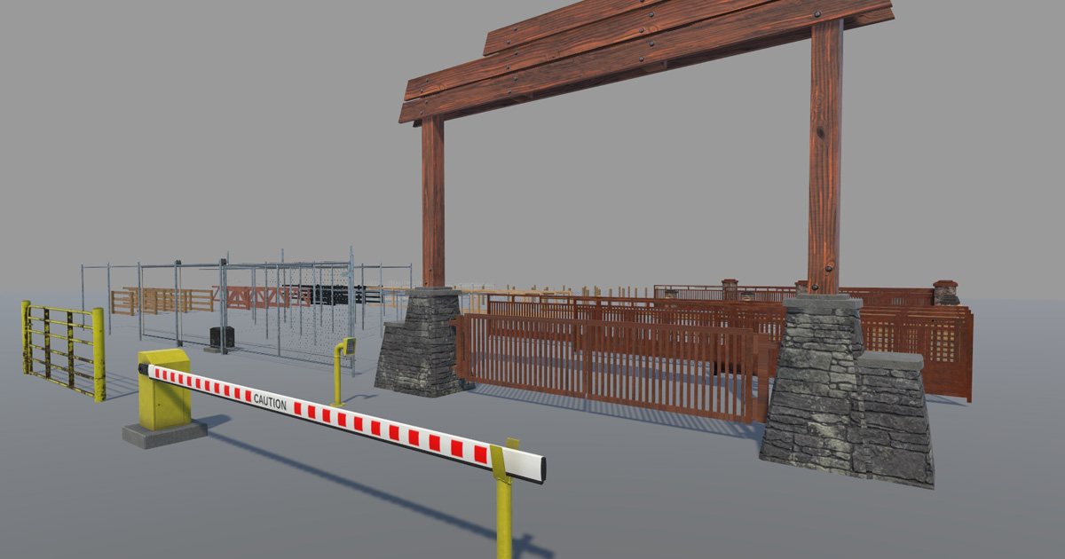 Fencing Gates Entrances Barrier Divider PBR Pack | 3D Environments ...