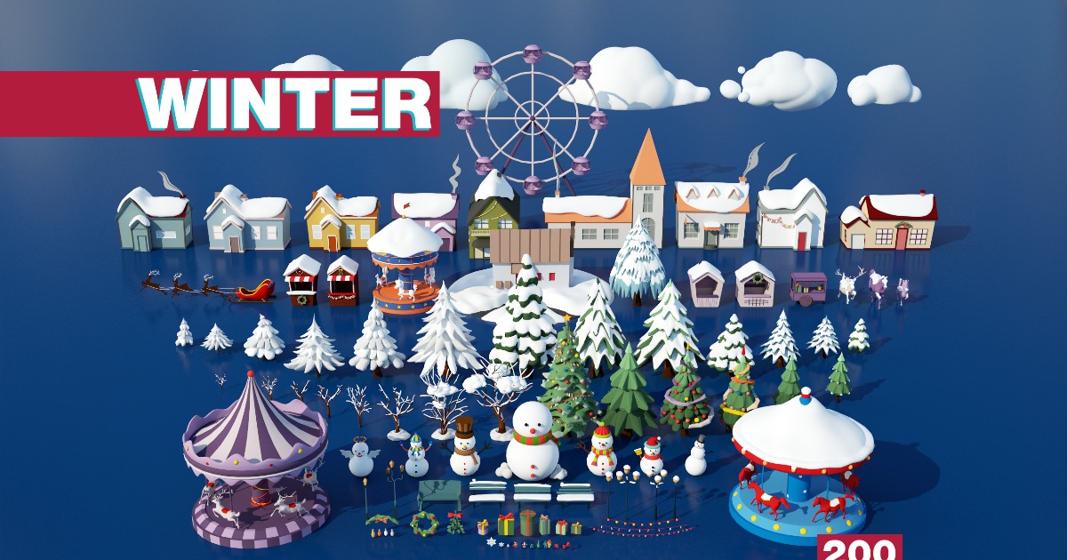 Stylized Lowpoly Winter City Asset Pack | 3D 风景 | Unity Asset Store