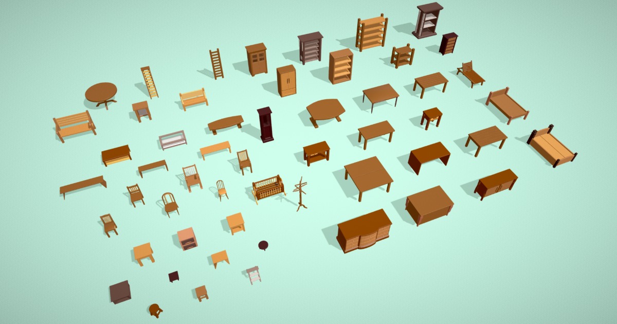 Low poly Wooden Furniture Pack - Interior Pack | 3D Furniture | Unity ...