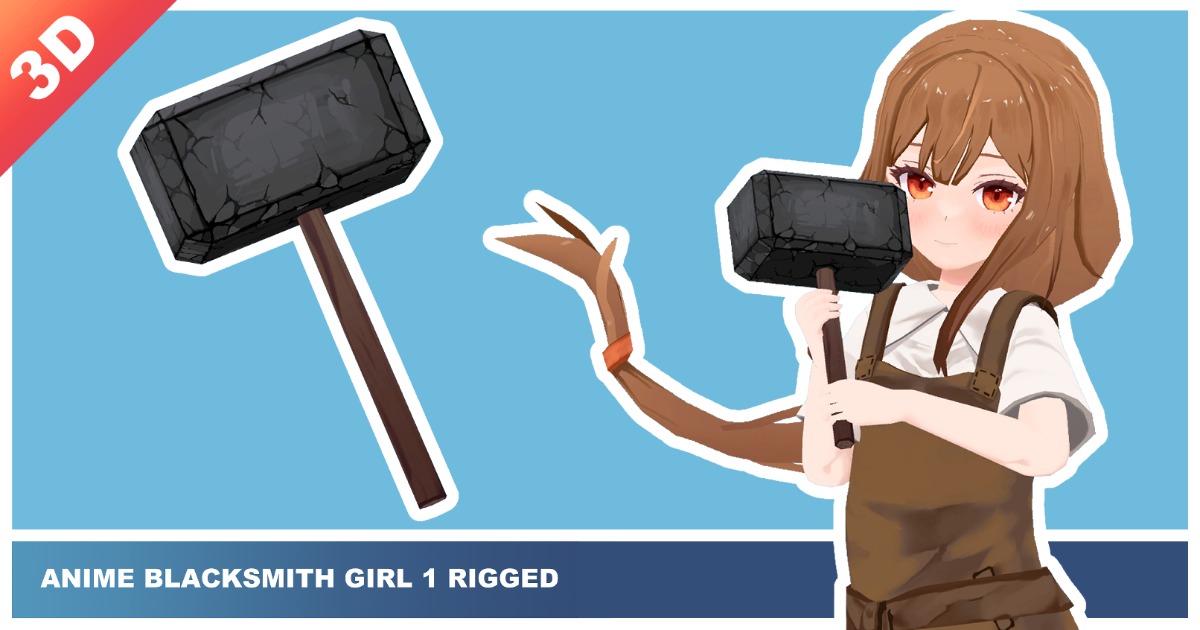 Anime Blacksmith Girl 1 Rigged 3DModel | Characters | Unity Asset Store