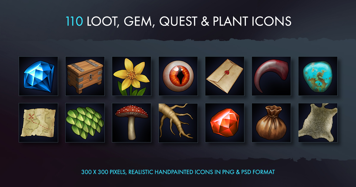 Loot Gem Quest and Plant Icons | 2D Icons | Unity Asset Store