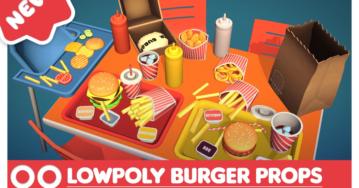 Lowpoly Hamburger Props - Fast Food Series | 3D Food | Unity Asset Store