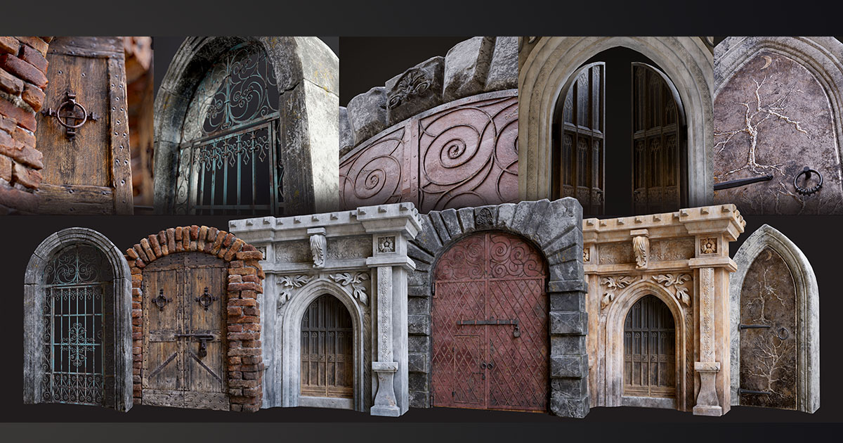 Five Old Doors with Arches | 3D Exterior | Unity Asset Store