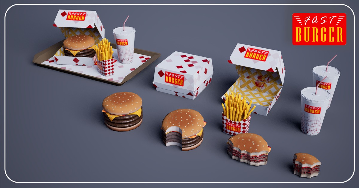 Triple Bacon Burger Package | 3D 음식 | Unity Asset Store